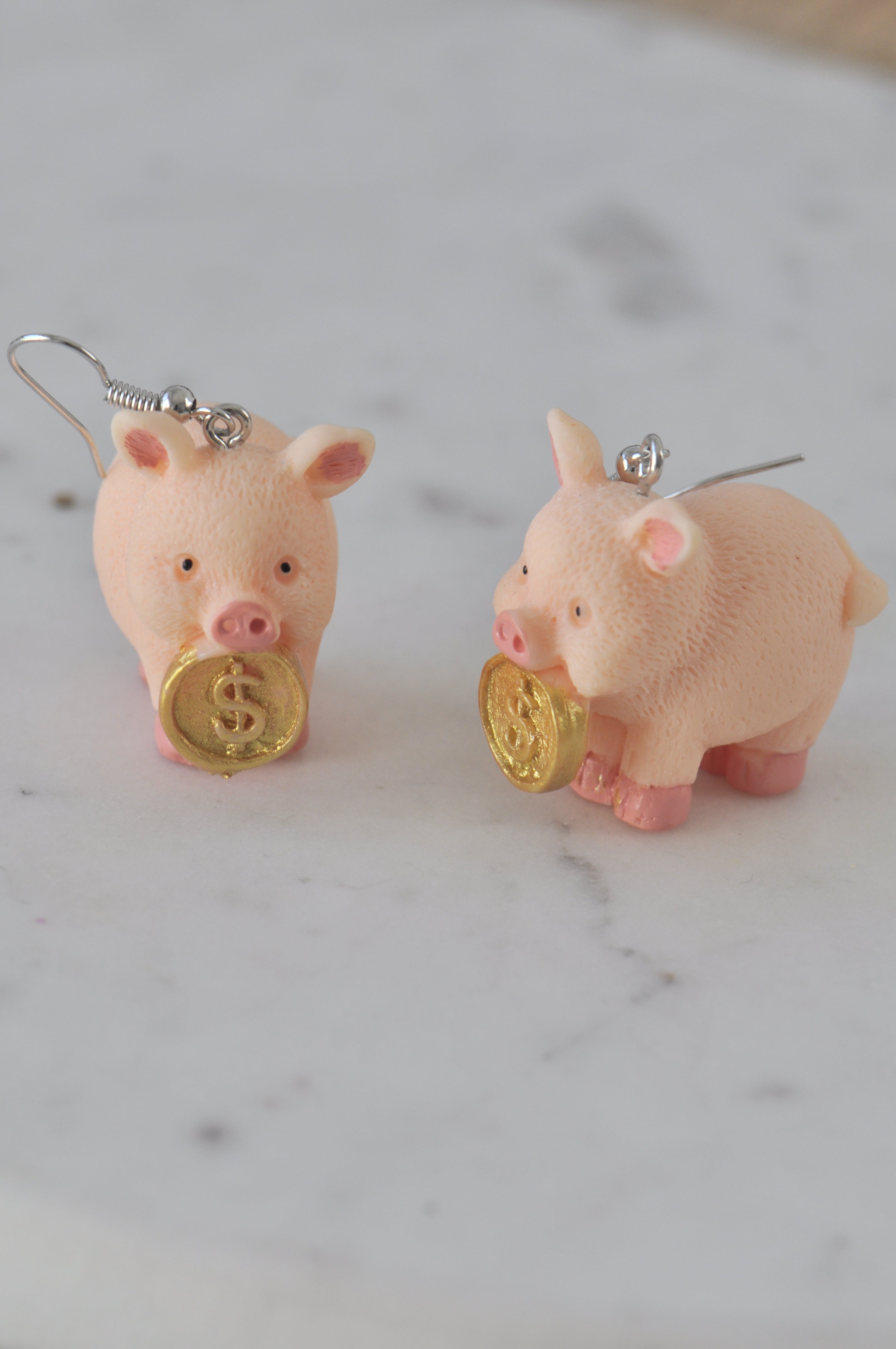 Novelty Piggy Bank Pig With Gold Coin Drop Dangle Earrings – Kaboodle ...