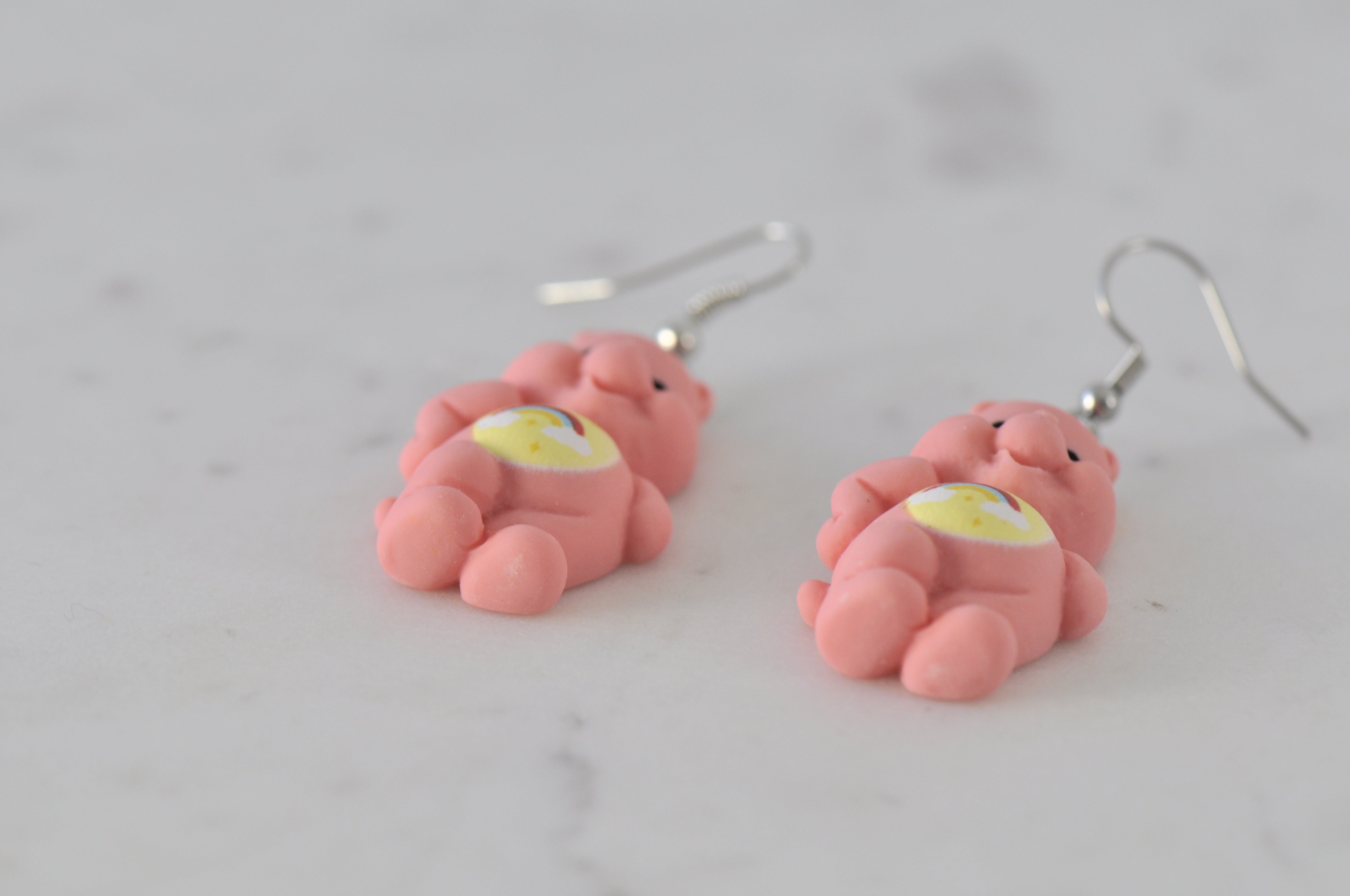 Teddy Bear Drop Dangle Earrings - Coral Pink – Kaboodle Designs